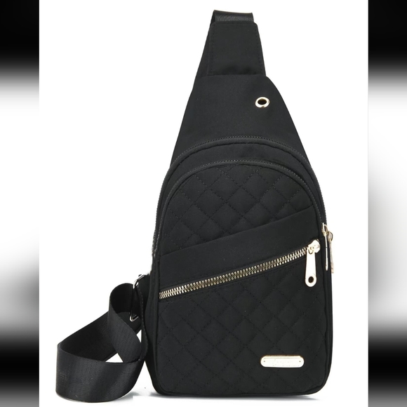 Maxoner | Bags | Black Cross Body Backpack With Gold Zipper Pockets New ...